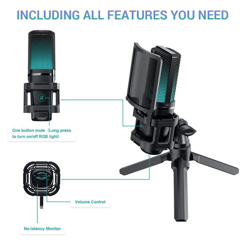 Buy Audio Array AM-C32 RGB USB Condenser Microphone with Tripod Pop ...